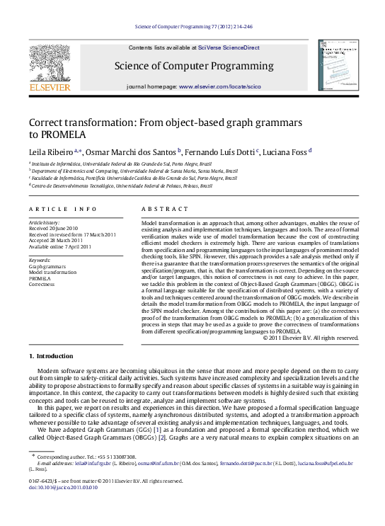 (PDF) Correct transformation: From object-based graph grammars to PROMELA