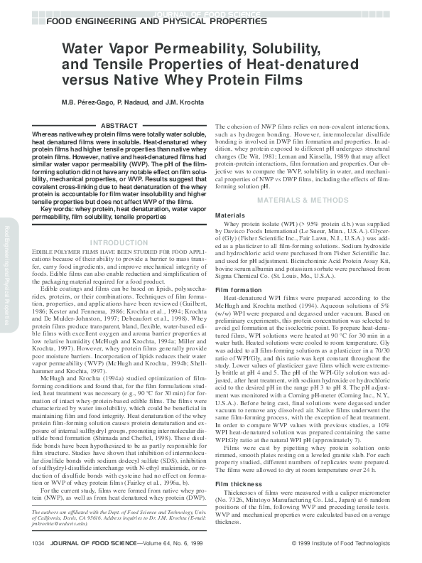 (PDF) Water Vapor Permeability, Solubility, and Tensile Properties of ...