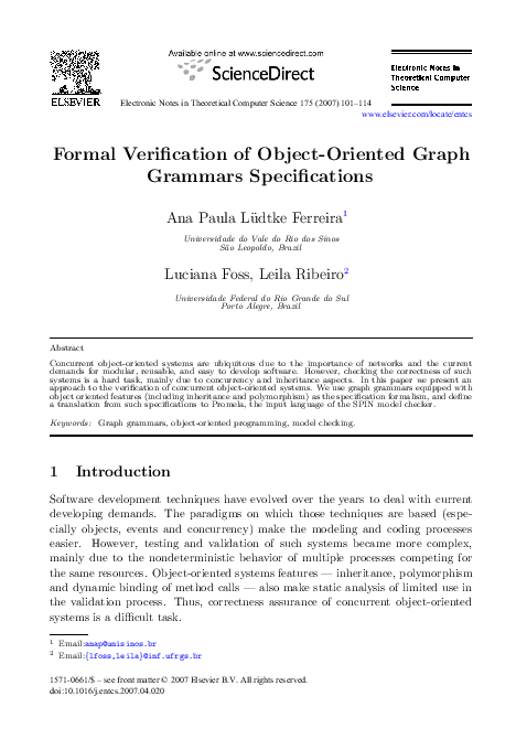 Pdf Formal Verification Of Object Oriented Graph Grammars Specifications
