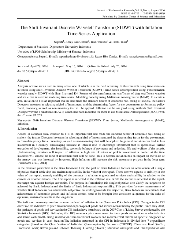 Pdf The Shift Invariant Discrete Wavelet Transform Sidwt With Inflation Time Series Application