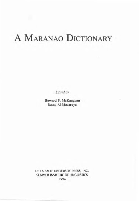 A MARANAO DICTIONARY