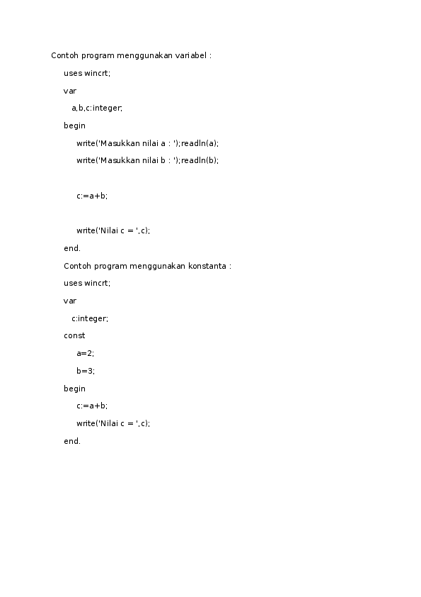 (DOC) Contoh program variabel dan konstanta