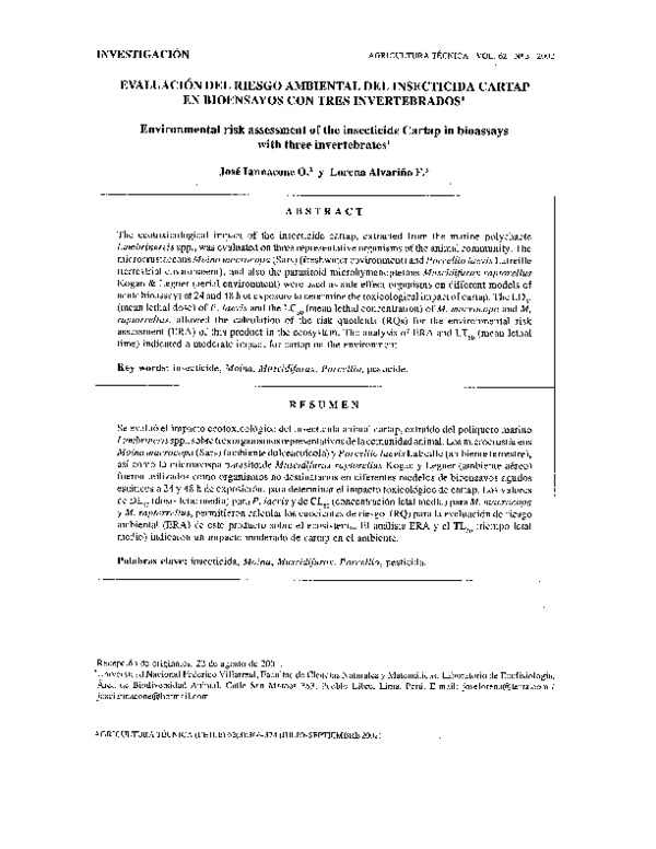 (PDF) EVALUACIÓN DEL RIESGO AMBIENTAL DEL INSECTICIDA METAMIDOFOS EN ...