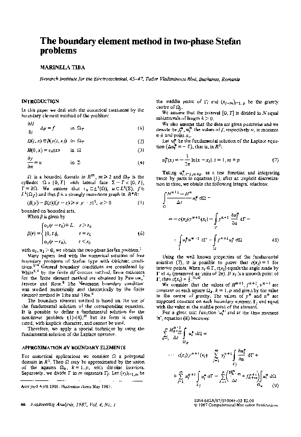 Pdf The Boundary Element Method In Two Phase Stefan Problems