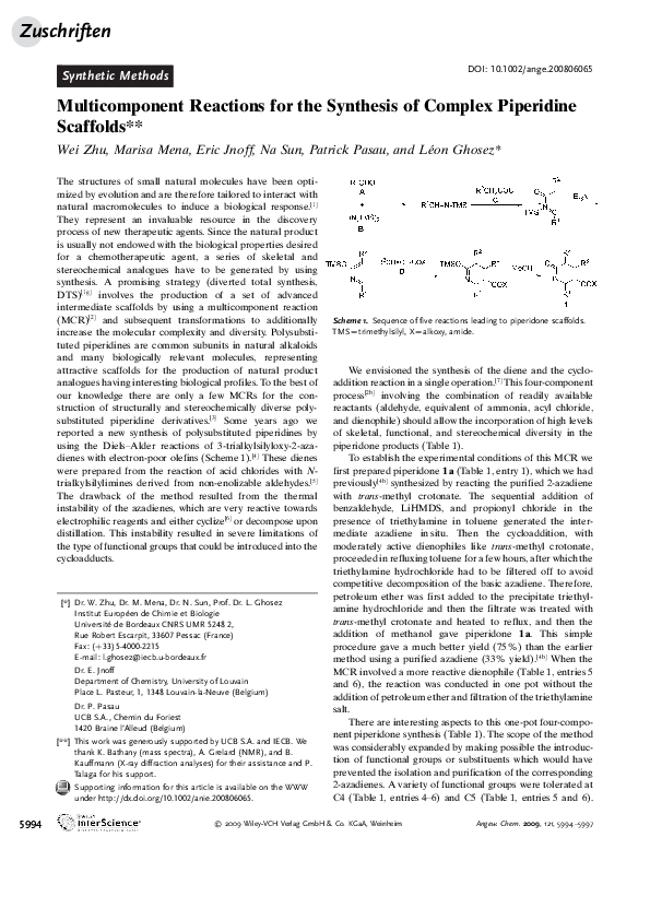 (PDF) Multicomponent Reactions for the Synthesis of Complex Piperidine ...