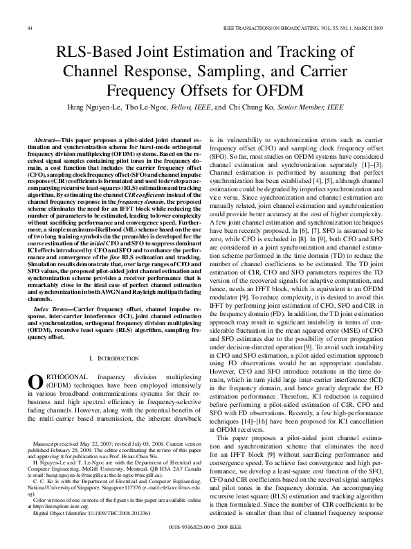 (PDF) RLS-Based Joint Estimation and Tracking of Channel Response, Sampling, and Carrier ...