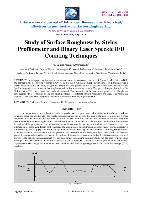 (PDF) Study of Surface Roughness by Stylus Profilometer and Binary ...