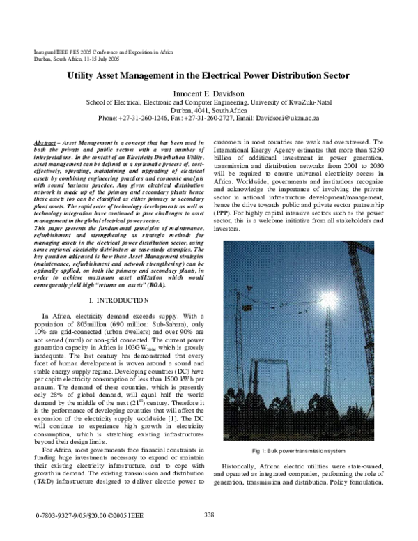 (PDF) Utility asset management in the electrical power distribution sector