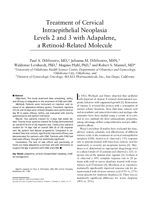 (PDF) Treatment of Cervical Intraepithelial Neoplasia Levels 2 and 3 ...