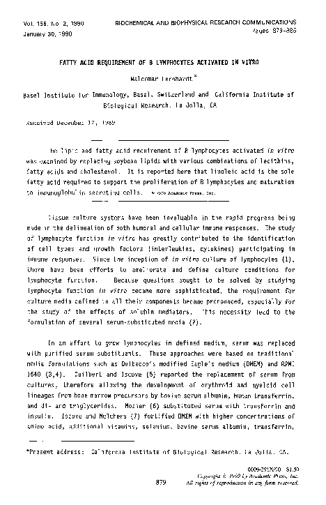 (PDF) Fatty acid requirement of B lymphocytes activated in vitro ...