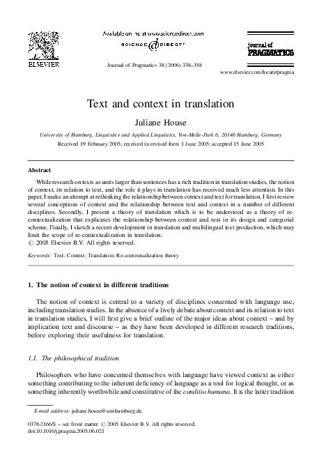 (PDF) Text and context in translation