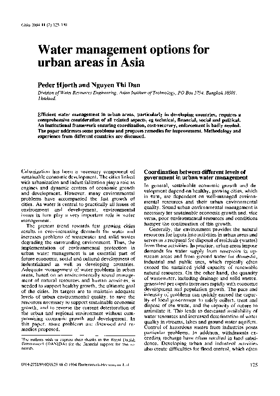 (PDF) Water management options for urban areas in Asia
