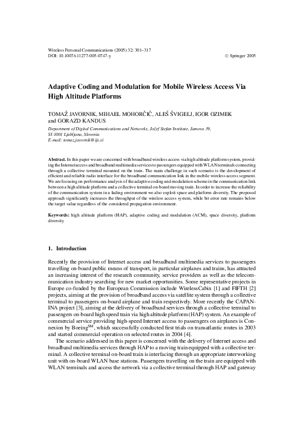 Pdf Adaptive Coding For Wireless Access Via Hap