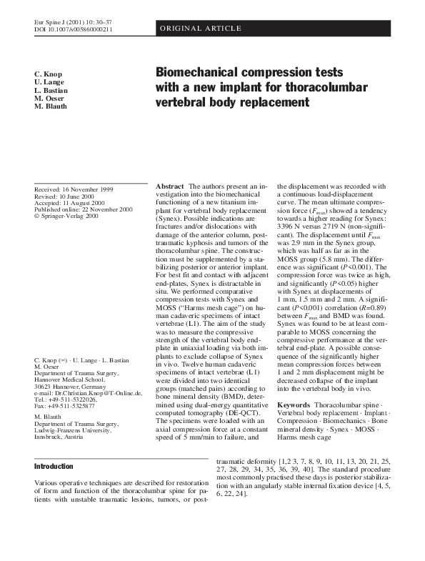 (PDF) Biomechanical compression tests with a new implant for ...