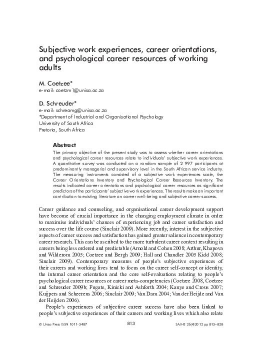 (PDF) Subjective work experiences career orientations and psychological ...