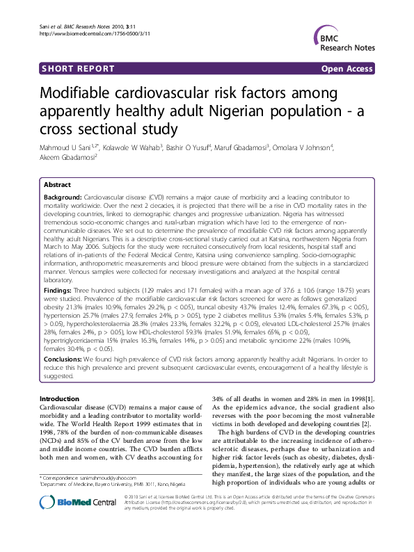 (PDF) Modifiable cardiovascular risk factors among adults in Aleppo ...