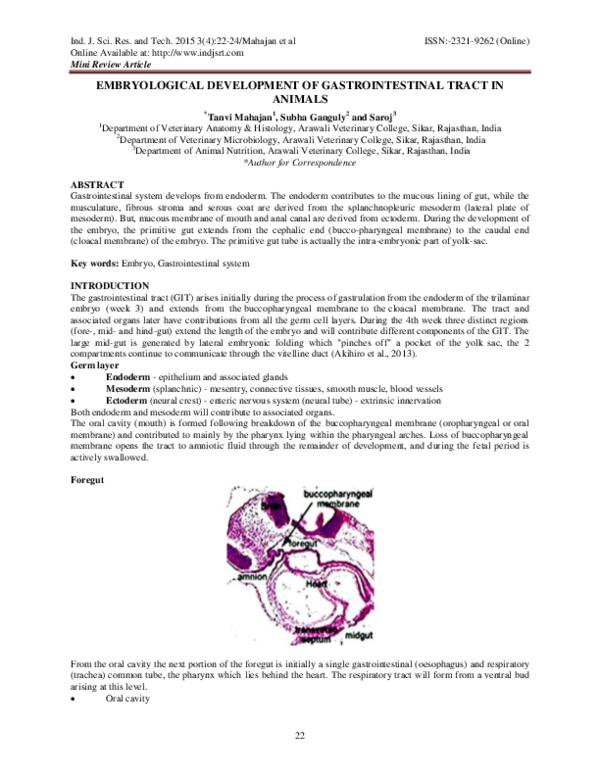 (PDF) EMBRYOLOGICAL DEVELOPMENT OF GASTROINTESTINAL TRACT IN ANIMALS