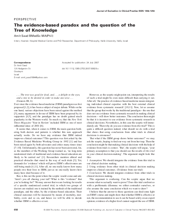 (PDF) The evidence-based paradox and the question of the Tree of Knowledge