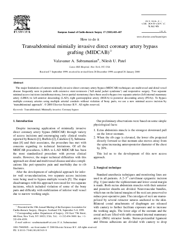 (PDF) Transabdominal mimially invasive direct coronary artery bypass ...