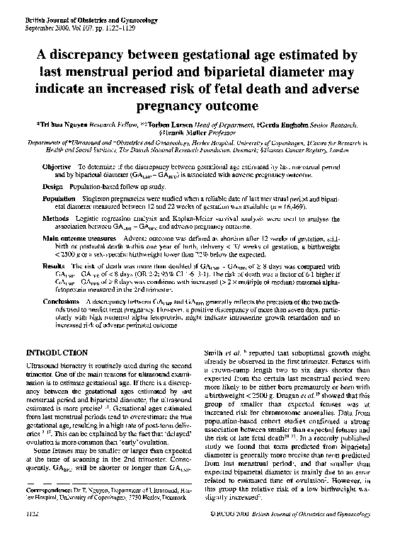 (PDF) A discrepancy between gestational age estimated by last menstrual ...