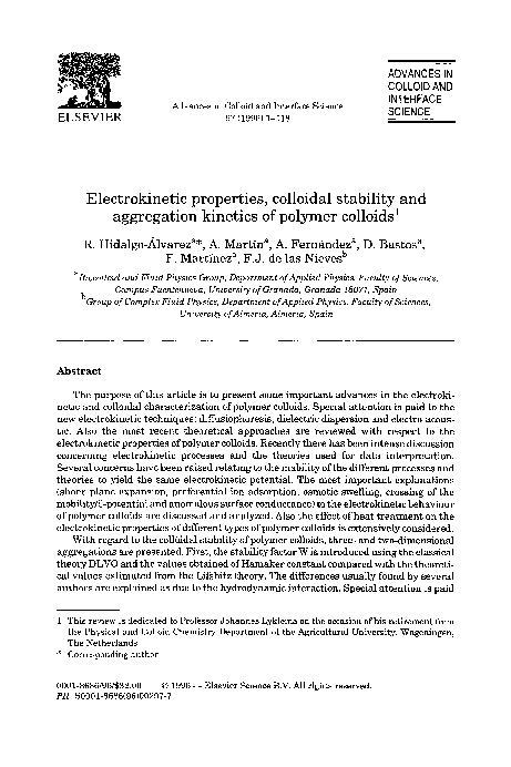 (PDF) Electrokinetic properties, colloidal stability and aggregation kinetics of polymer colloids