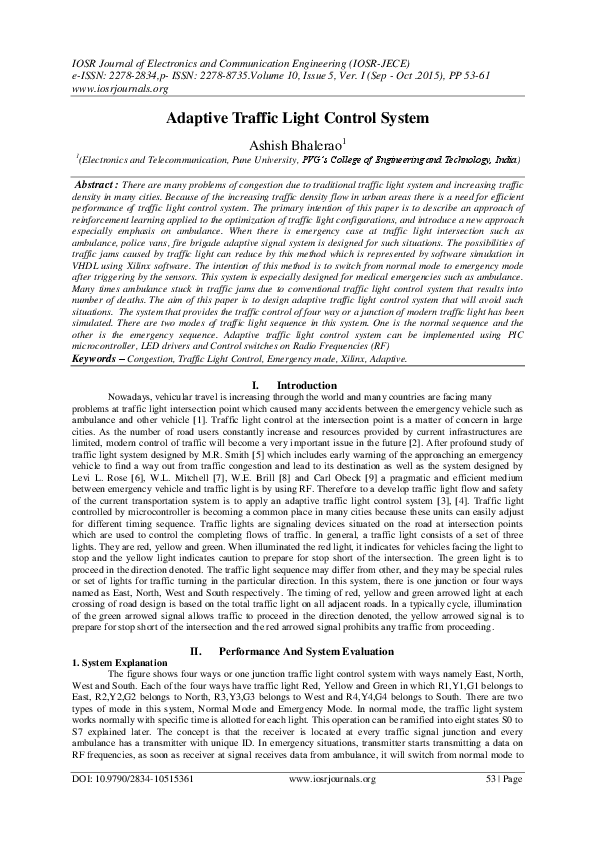 (PDF) Adaptive Traffic Light Control System