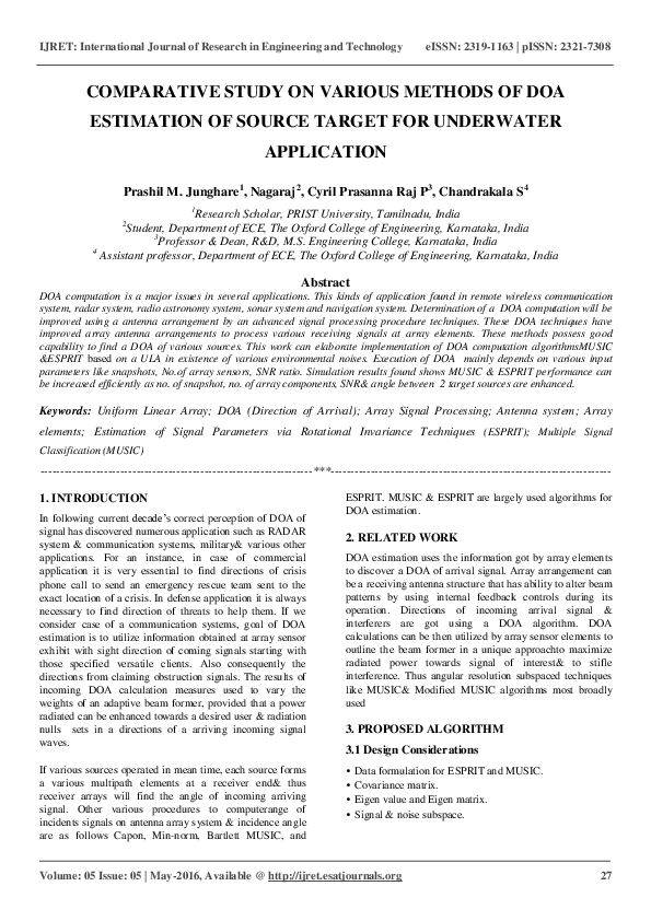 (PDF) COMPARATIVE STUDY ON VARIOUS METHODS OF DOA ESTIMATION OF SOURCE TARGET FOR UNDERWATER ...