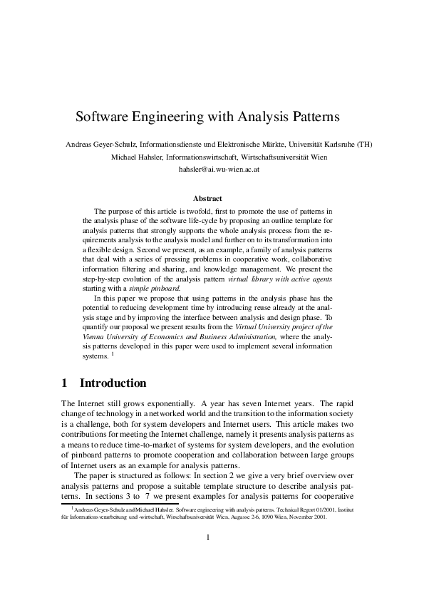 (PDF) Software Engineering with Analysis Patterns