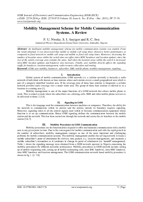 (PDF) Mobility Management Scheme for Mobile Communication Systems. A Review