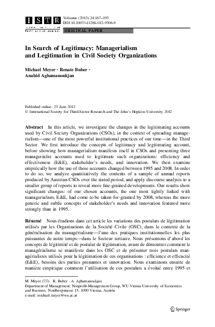 (PDF) In Search of Legitimacy: Managerialism and Legitimation in Civil ...