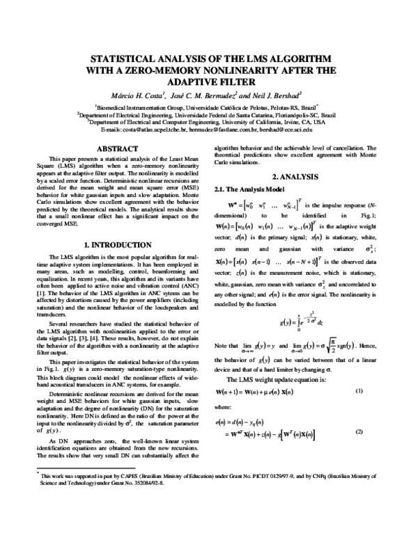 Pdf Statistical Analysis Of The Lms Algorithm With A Zero Memory Nonlinearity After The 3767