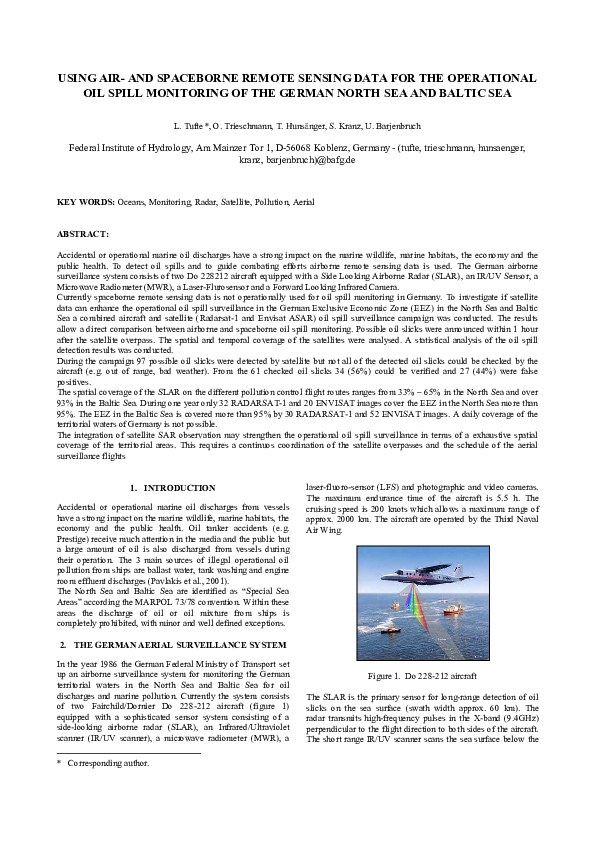 (PDF) Using air-and spaceborne remote sensing data for the operational oil spill monitoring of ...