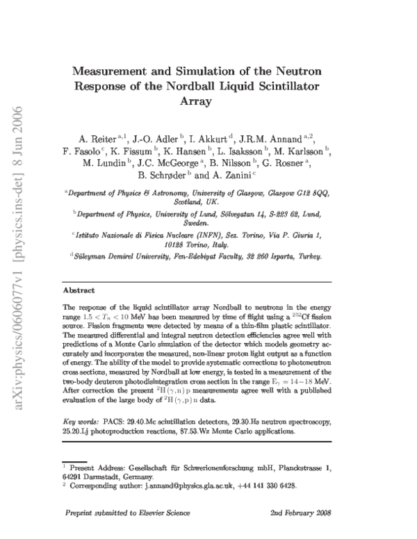 Pdf Measurement And Simulation Of Neutron Response Function Of Organic Liquid Scintillator