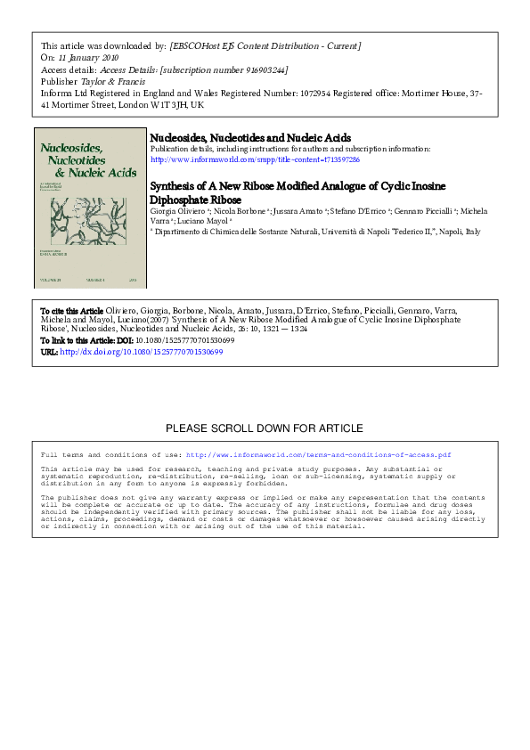 (PDF) Synthesis of A New Ribose Modified Analogue of Cyclic Inosine ...