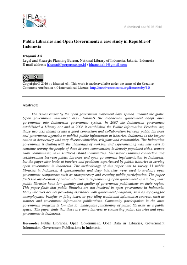 (PDF) Public Libraries and Open Government: a case study in Republic of ...