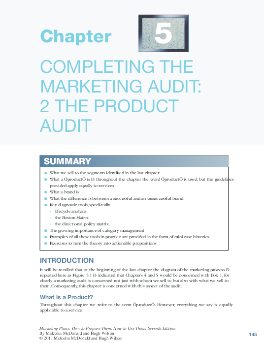 Chapter COMPLETING THE MARKETING AUDIT: 2 THE PRODUCT AUDIT