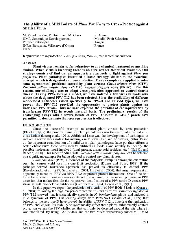(PDF) The Ability of a Mild Isolate of Plum Pox Virus to Cross-Protect ...