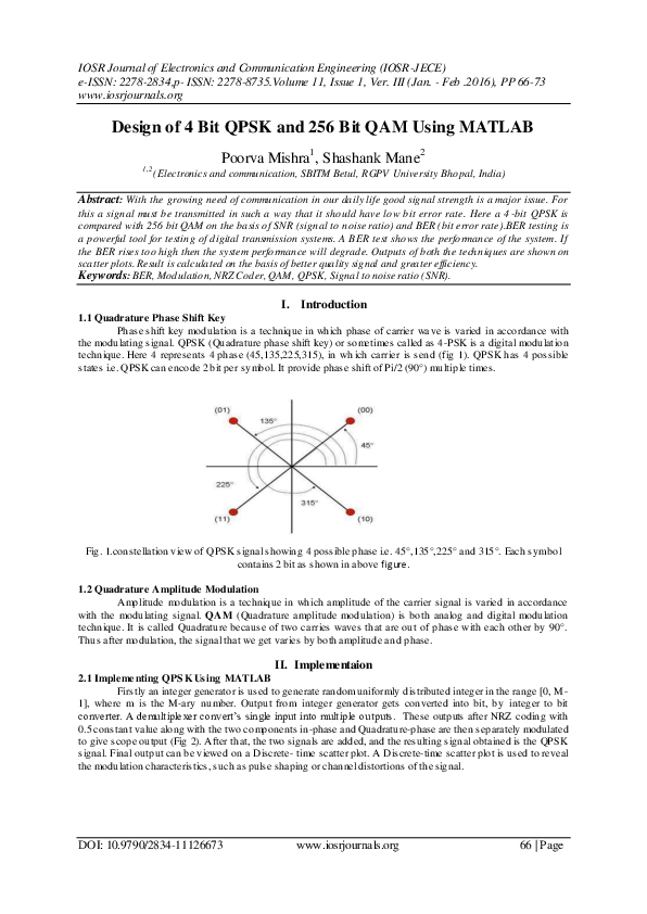 (PDF) Design of 4 Bit QPSK and 256 Bit QAM Using MATLAB