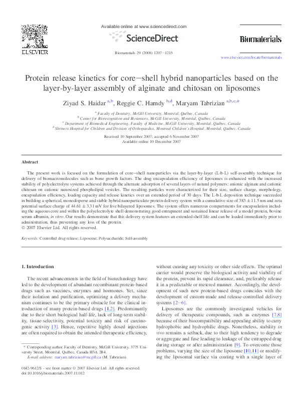(PDF) Protein release kinetics for core–shell hybrid nanoparticles ...