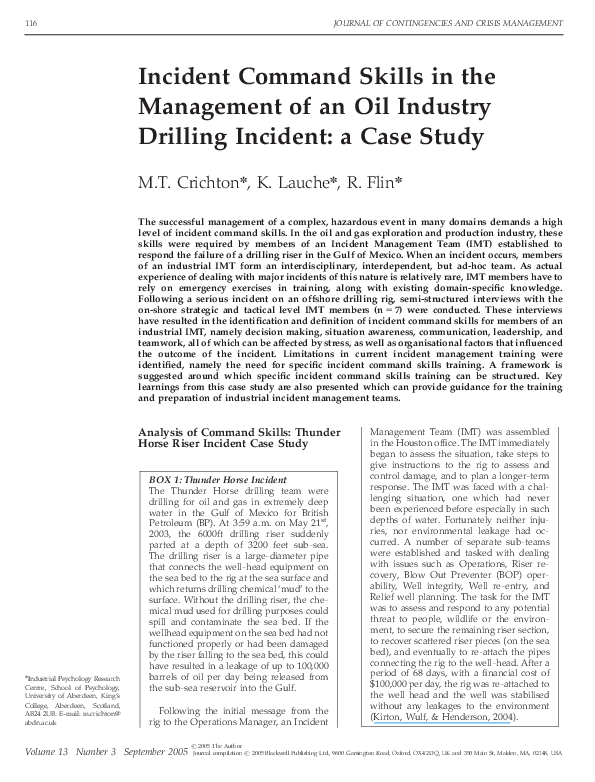 (PDF) Incident Command Skills in the Management of an Oil Industry ...