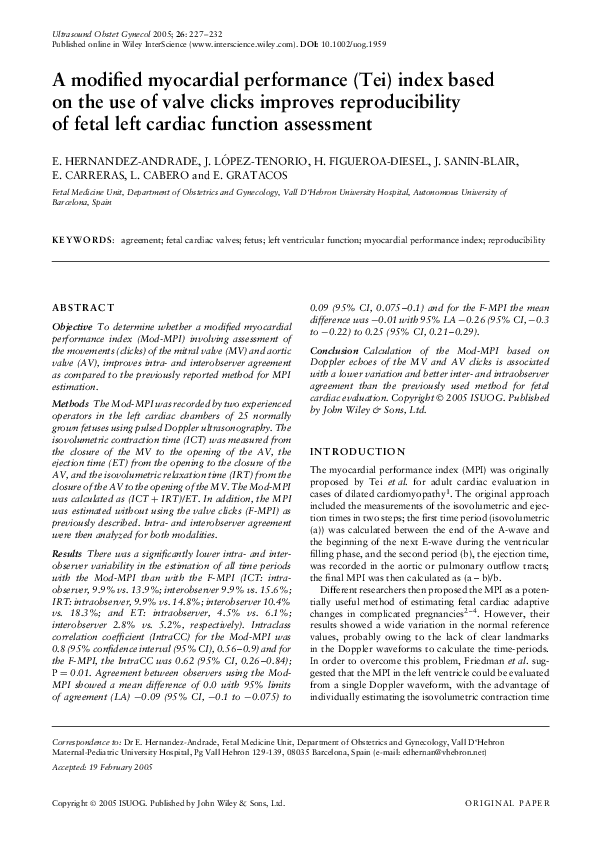 (PDF) The Fetal Modified Myocardial Performance Index: Is Automation ...