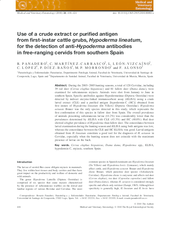 (PDF) Use of a crude extract or purified antigen from first-instar ...