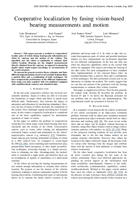 Pdf Cooperative Localization By Fusing Vision Based Bearing Measurements And Motion