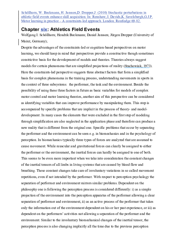 Pdf Stochastic Perturbations In Athletic Field Events Enhance Skill Acquisition