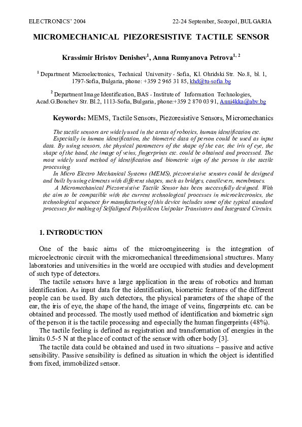 (PDF) Micromechanical Piezoresistive Tactile Sensor