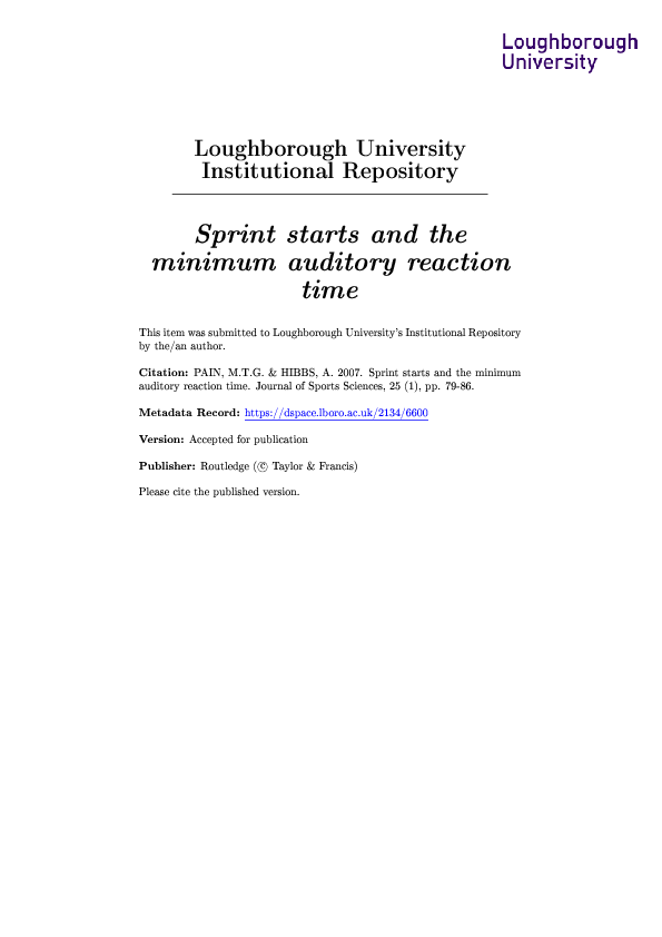 (PDF) Sprint starts and the minimum auditory reaction time