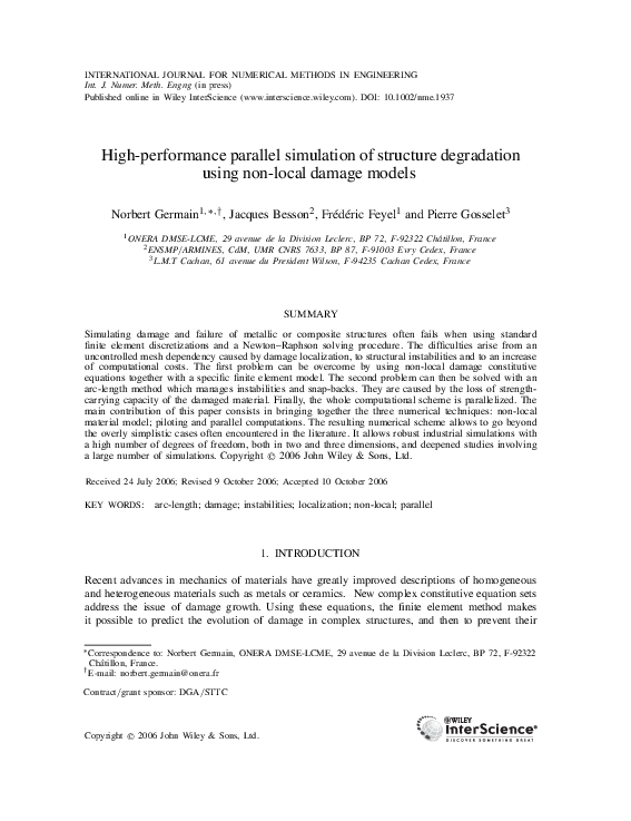 (PDF) High-performance parallel simulation of structure degradation using non-local damage models