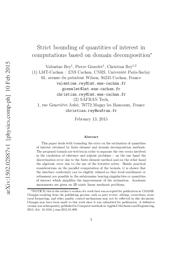 (PDF) Strict bounding of quantities of interest in computations based on domain decomposition ...