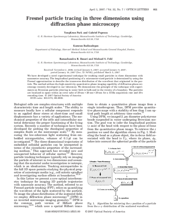 Pdf Fresnel Particle Tracing In Three Dimensions Using Diffraction