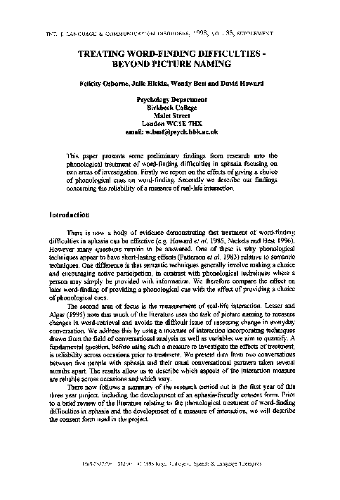 (PDF) Treating Word-Finding Difficulties - Beyond Picture Naming